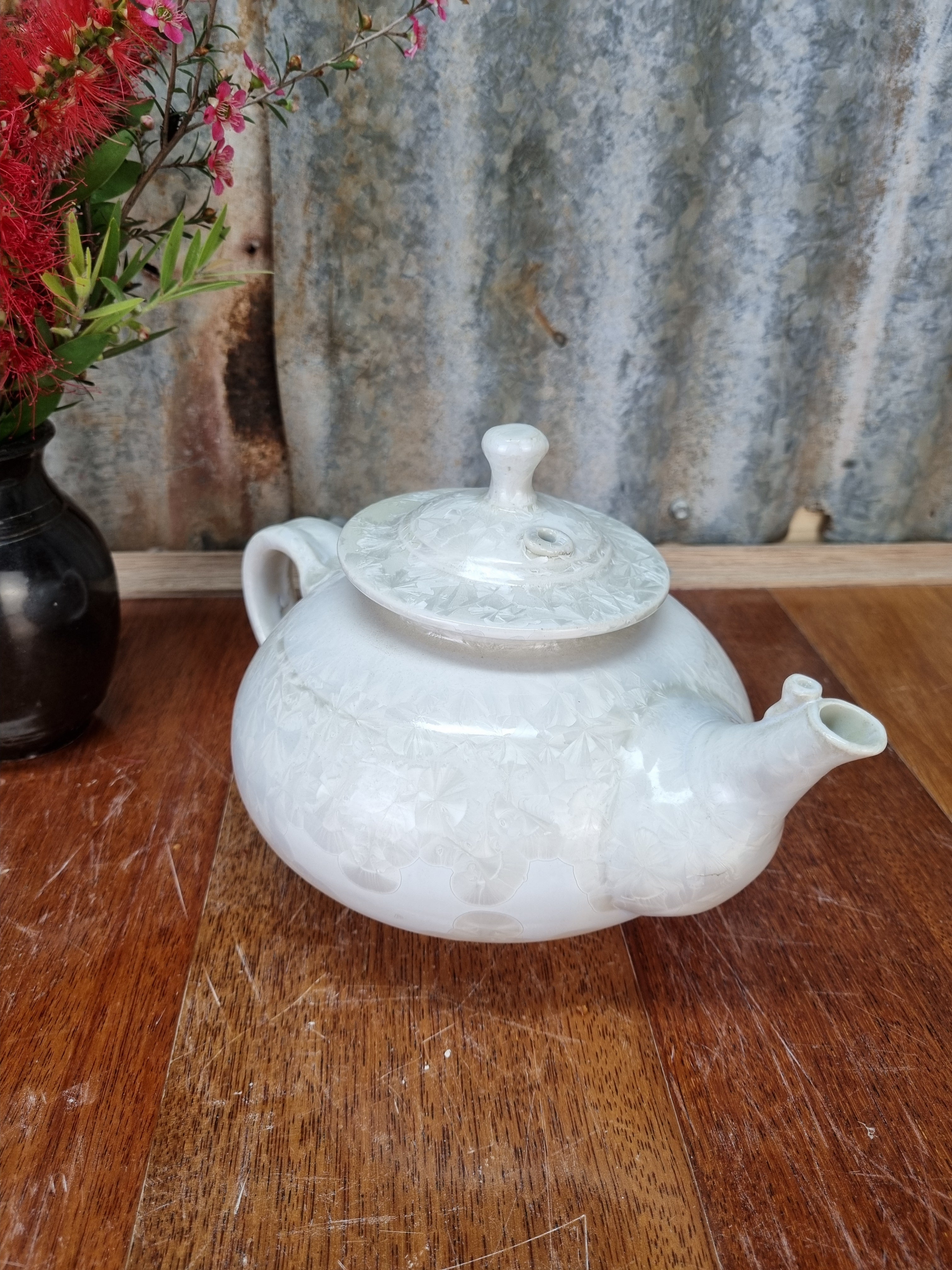 Tea Pot - Crystalline - White - Peter Wallace Pottery